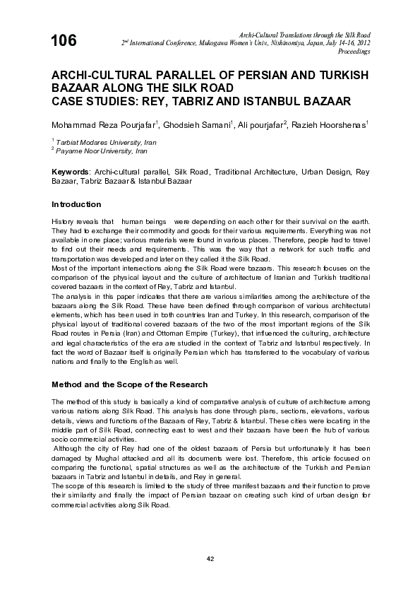 (PDF) Archi-Cultural Parallel of Persian and Turkish Bazaar Along the Silk Road Case Studies ...