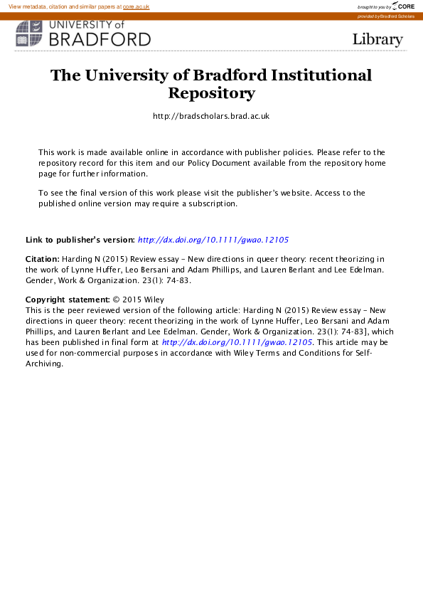 (PDF) Review Essay New Directions in Queer Theory: Recent Theorizing in ...