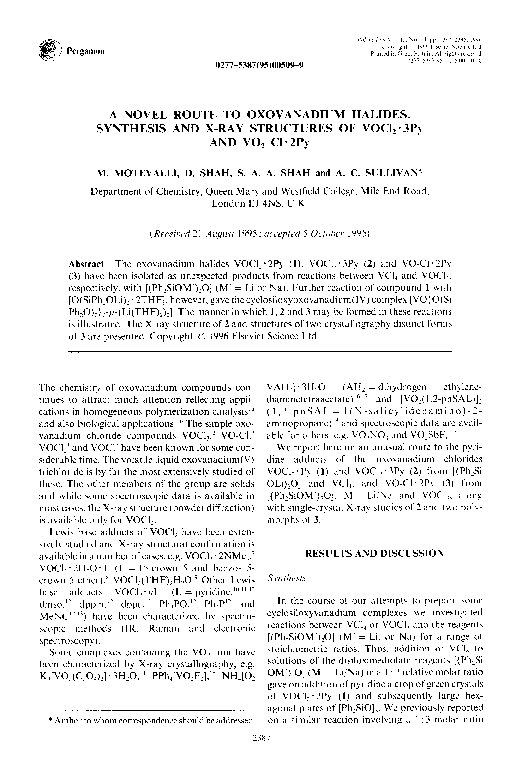 (PDF) A novel route to oxovanadium halides. Synthesis and x-ray ...