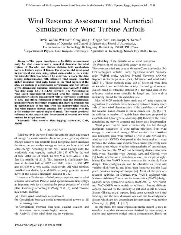 (PDF) Wind resource assessment and numerical simulation for wind turbine airfoils