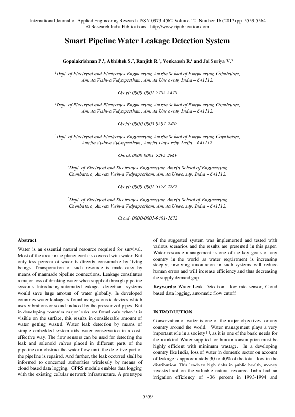 (PDF) Smart Pipeline Water Leakage Detection System