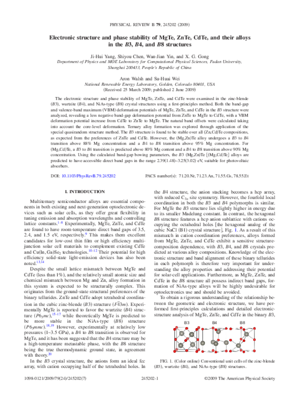 (PDF) Electronic structure and phase stability of MgTe, ZnTe, CdTe, and ...