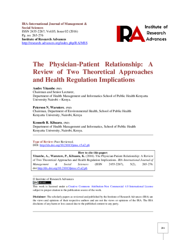 Pdf Theoretical Approaches To Physician Patient Interaction
