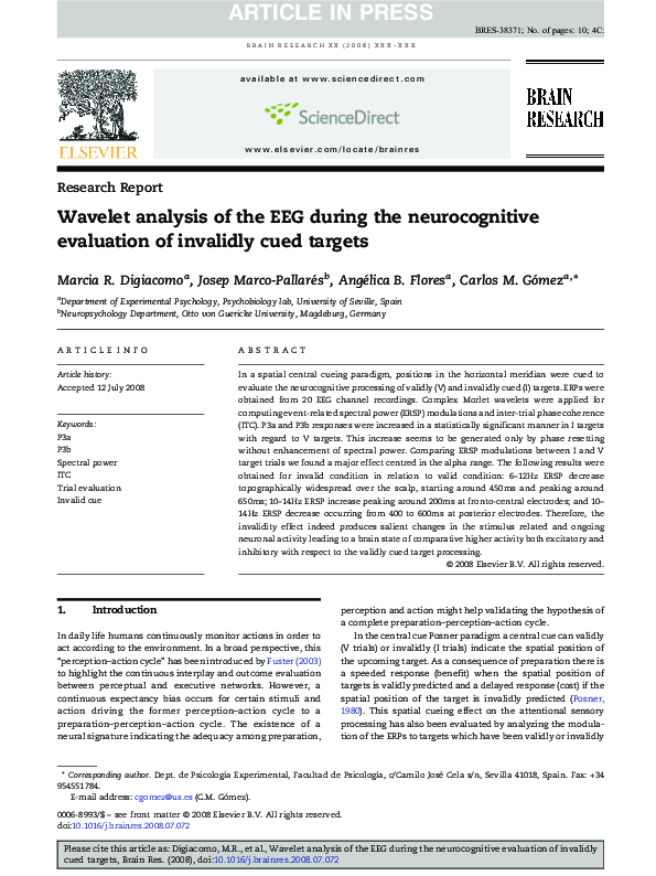 (PDF) Wavelet analysis of the EEG during the neurocognitive evaluation of invalidly cued targets