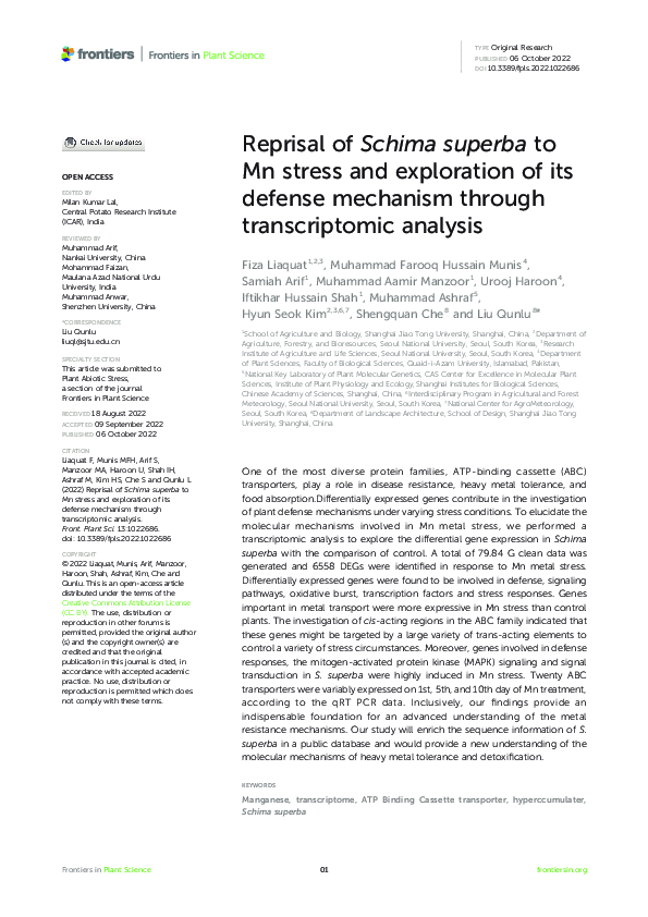 (PDF) Reprisal of Schima superba to Mn stress and exploration of its ...