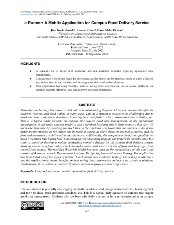 (PDF) e-Runner: A Mobile Application for Campus Food Delivery Service