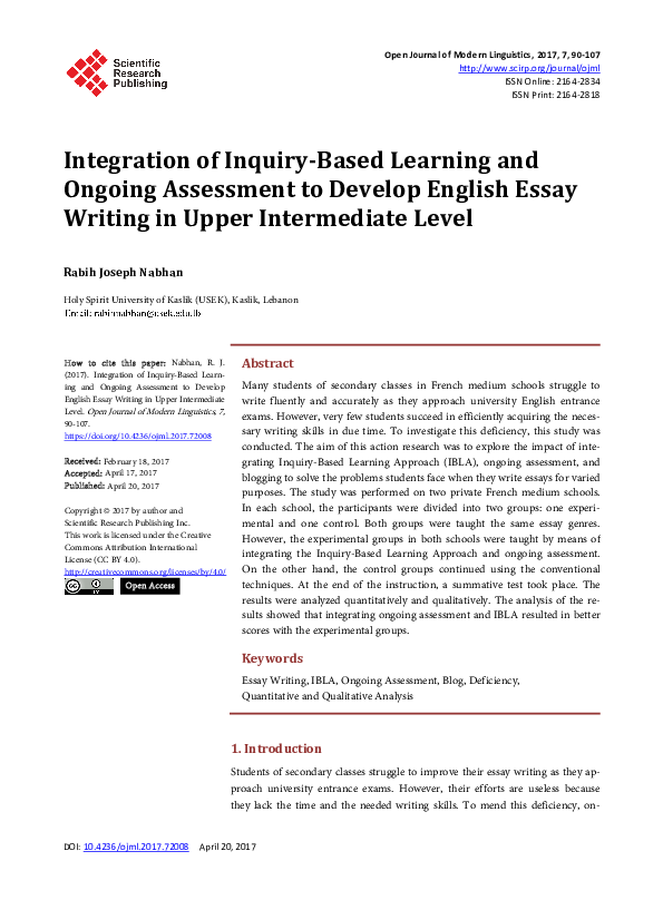 (PDF) Integration of Inquiry-Based Learning and Ongoing Assessment to ...