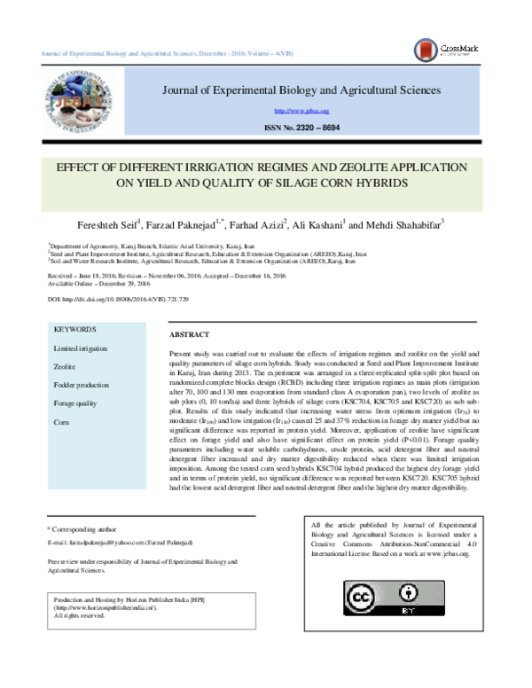 (PDF) Irrigation and Zeolite Effects on Silage Corn
