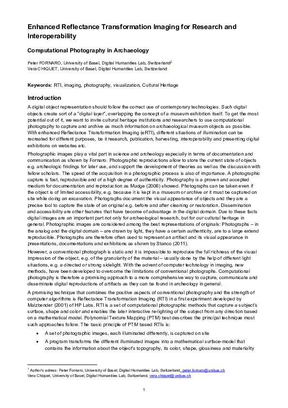 Pdf Enhanced Reflectance Transformation Imaging For Research And Interoperability
