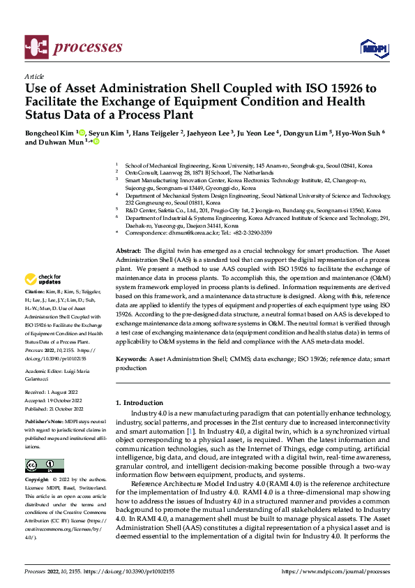 (PDF) Use of Asset Administration Shell Coupled with ISO 15926 to Facilitate the Exchange of ...
