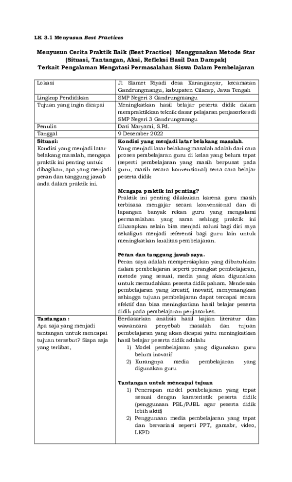 (PDF) Best Practices Menggunakan Metode Star (Situasi, Tantangan, Aksi ...