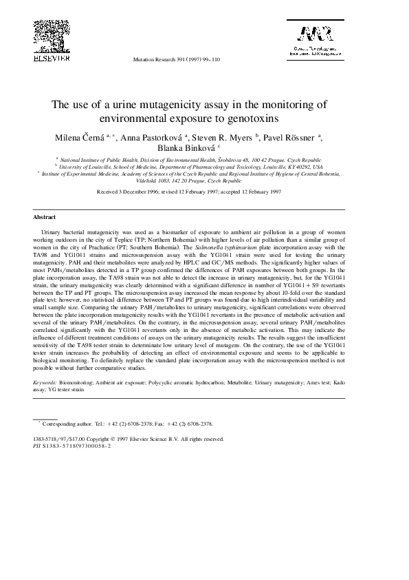 (PDF) The use of a urine mutagenicity assay in the monitoring of ...