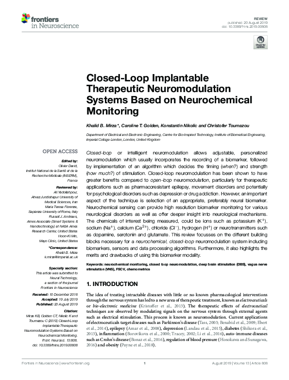 (PDF) Closed-Loop Implantable Therapeutic Neuromodulation Systems Based ...