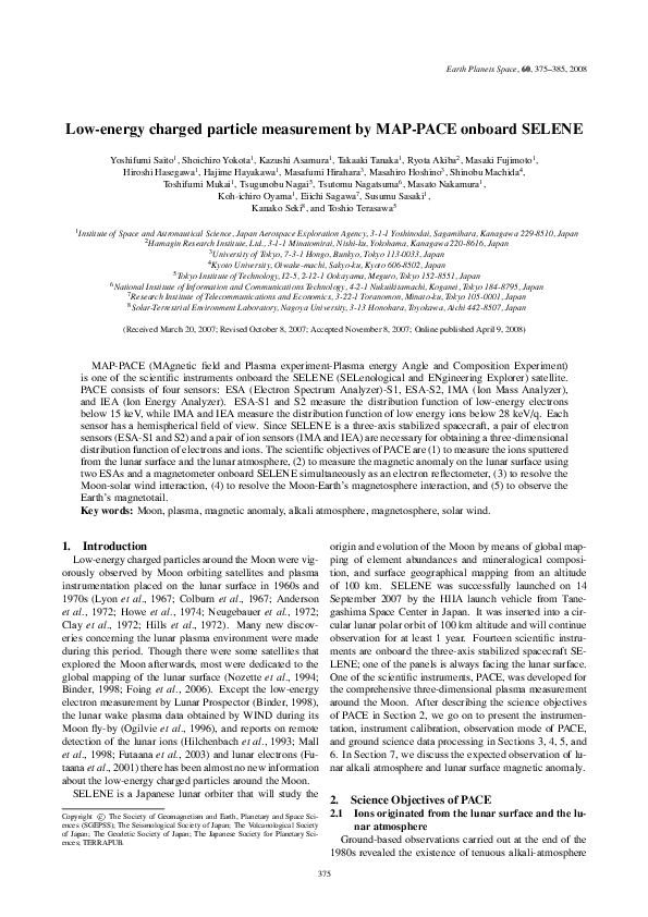 (PDF) Low-energy charged particle measurement by MAP-PACE onboard SELENE