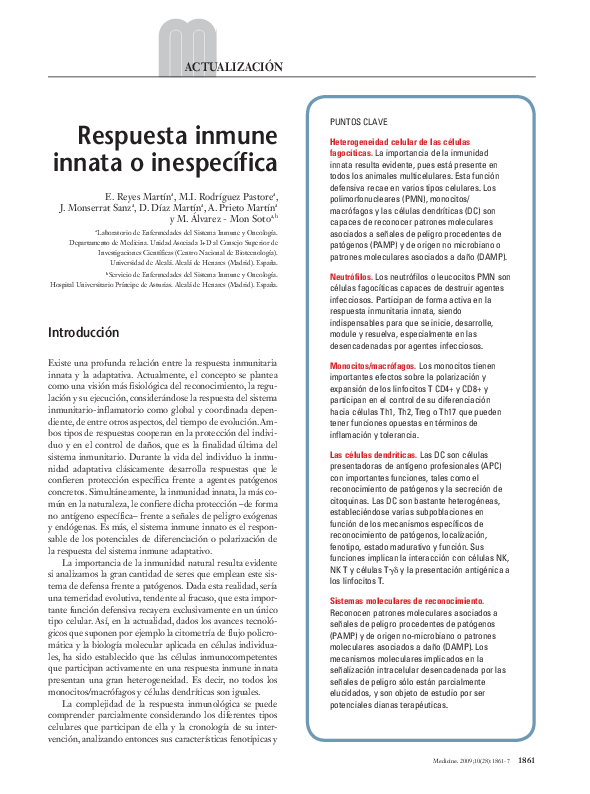 (PDF) Respuesta inmune innata o inespecífica