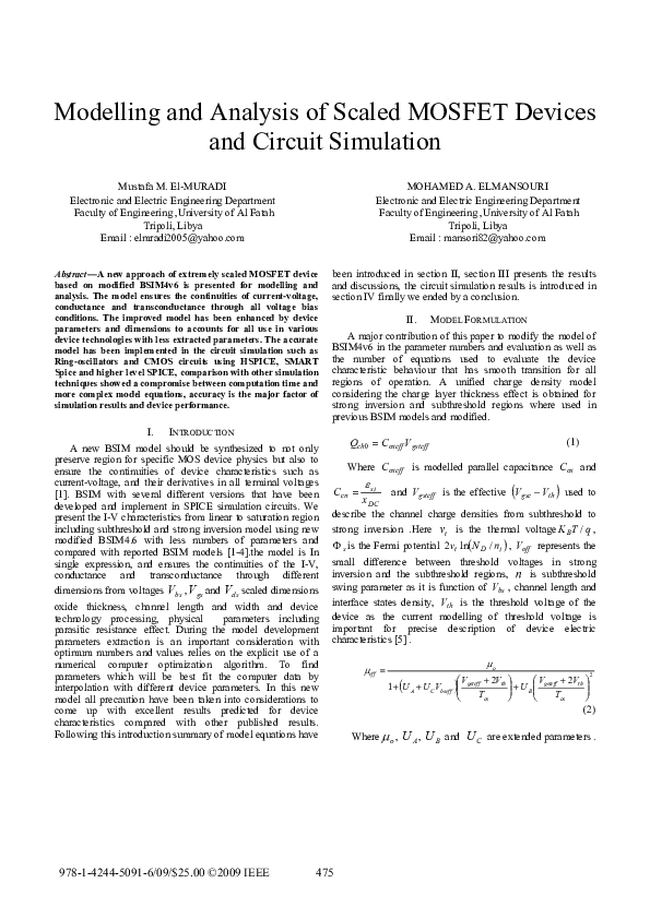 (PDF) Modelling and analysis of scaled MOSFET devices and circuit simulation