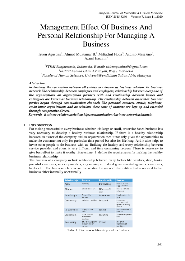 (PDF) Management Effect Of Business And Personal Relationship For ...
