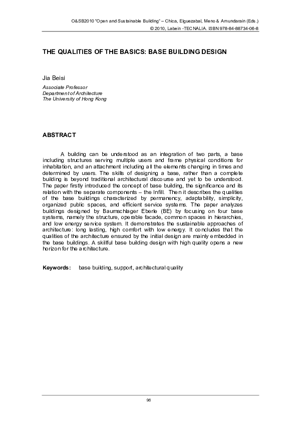 (PDF) The qualities of the basics: Base Building Design