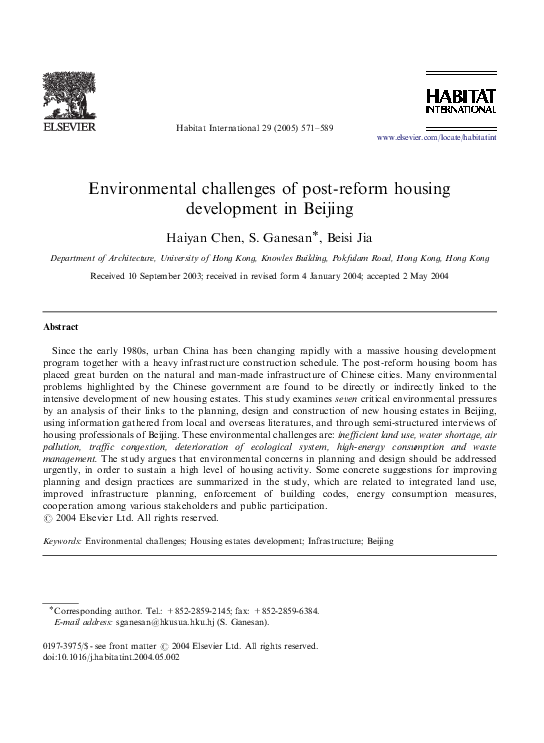(PDF) Environmental challenges of post-reform housing development in ...