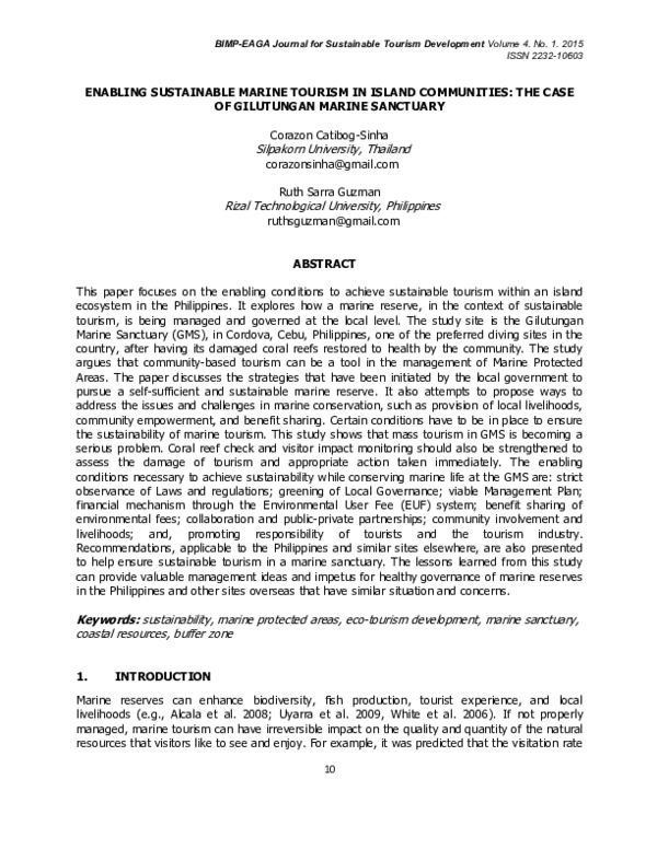 (PDF) Enabling Sustainable Marine Tourism in Island Communities: The ...