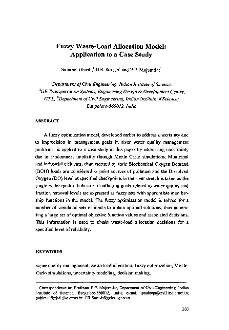 (PDF) Fuzzy Waste Load Allocation Model: Application to a Case Study