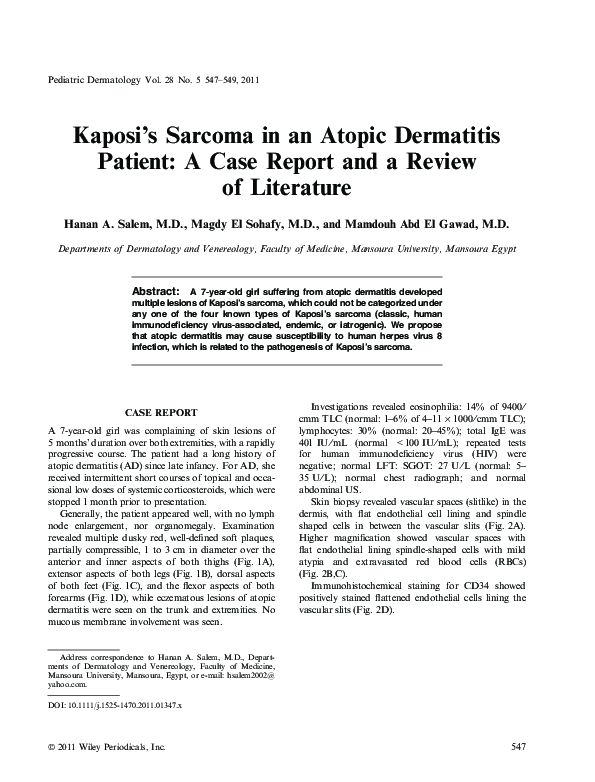 (PDF) Kaposi’s Sarcoma in an Atopic Dermatitis Patient: A Case Report and a Review of Literature