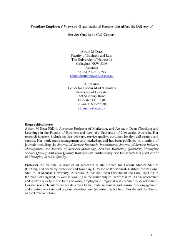 Frontline employees' views on organizational factors that affect the ...