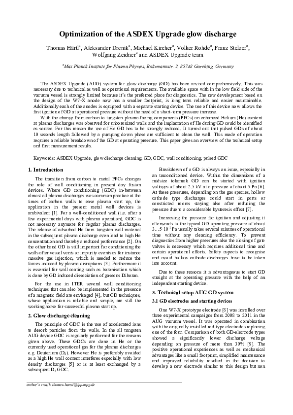 (PDF) Optimization of the ASDEX Upgrade glow discharge