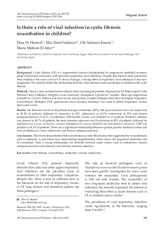(PDF) Is there a role of viral infection in cystic fibrosis ...