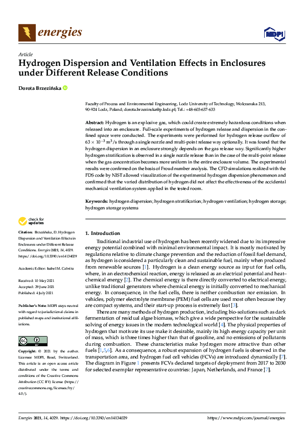 (PDF) Hydrogen Dispersion and Ventilation Effects in Enclosures under ...