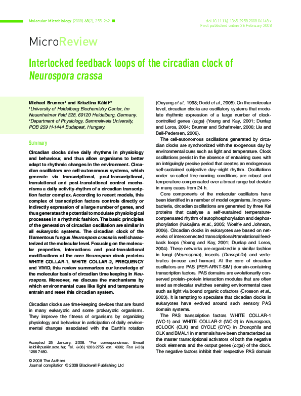 (PDF) Interlocked feedback loops of the circadian clock of Neurospora crassa