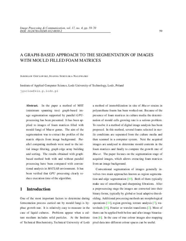 (PDF) A Graph-Based Approach to the Segmentation of Images with Mould Filled Foam Matrices