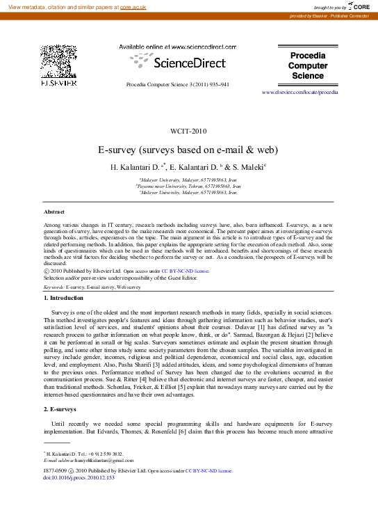 (PDF) E-survey (surveys based on e-mail & web)