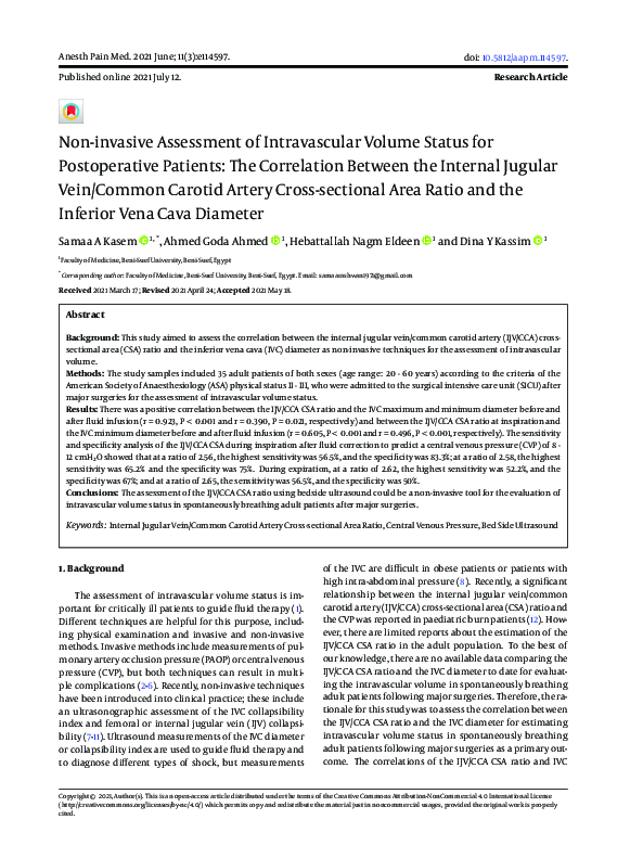 (PDF) Non-invasive Assessment of Intravascular Volume Status for ...