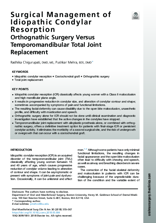(PDF) Surgical Management of Idiopathic Condylar Resorption