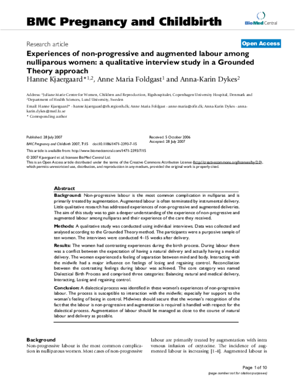 (PDF) Experiences of non-progressive and augmented labour among ...