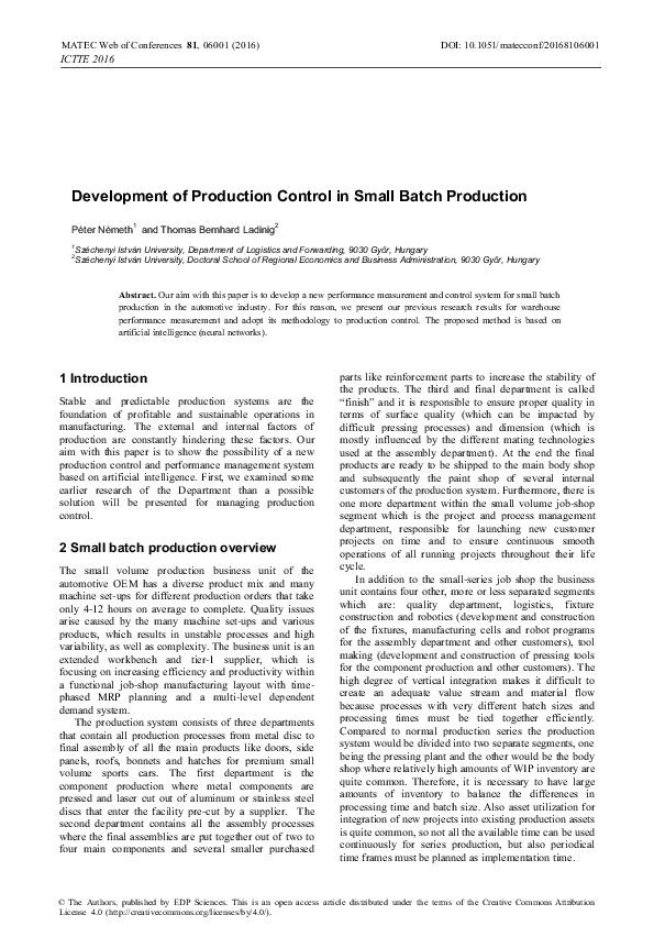 (PDF) Development of Production Control in Small Batch Production