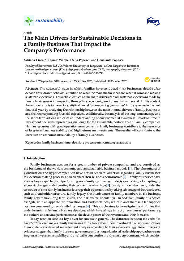 (PDF) The Main Drivers for Sustainable Decisions in a Family Business ...