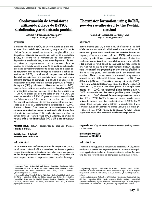 (PDF) Thermistor formation using BaTiO3 powders synthesised by the ...