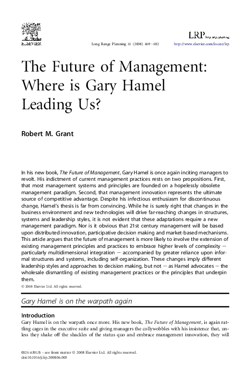 (PDF) The Future of Management: Where is Gary Hamel Leading Us?