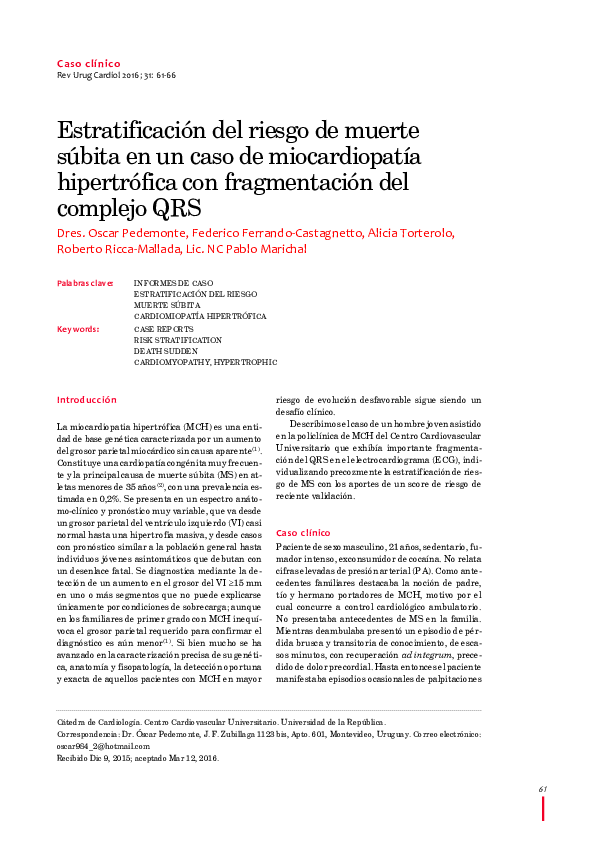 (PDF) Estratificación del riesgo de muerte súbita en un caso de ...