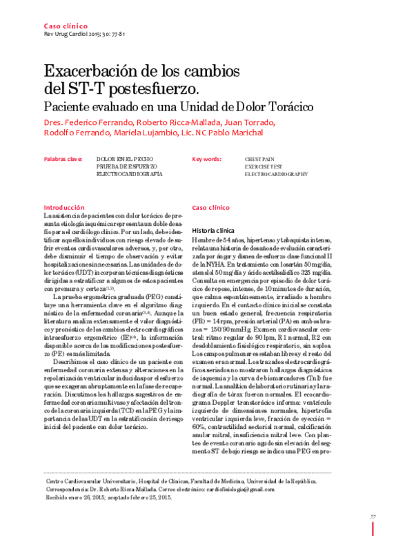 (PDF) Exacerbación de los cambios del ST-T postesfuerzo: Paciente ...