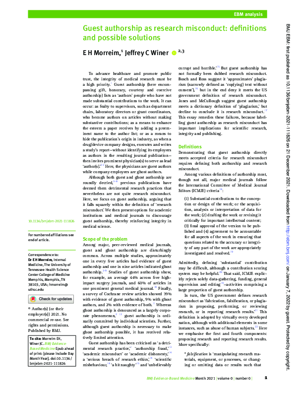 (PDF) Guest authorship as research misconduct: definitions and possible ...