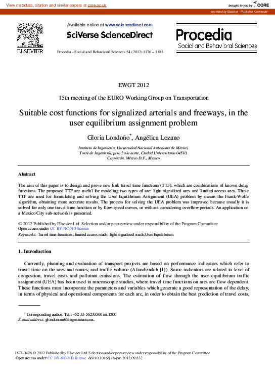 (PDF) Suitable Cost Functions for Signalized Arterials and Freeways, in ...