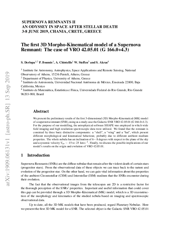 (PDF) The first 3D Morpho-kinematical model of a Supernova Remnant: The case of VRO 42.05.01 (G ...