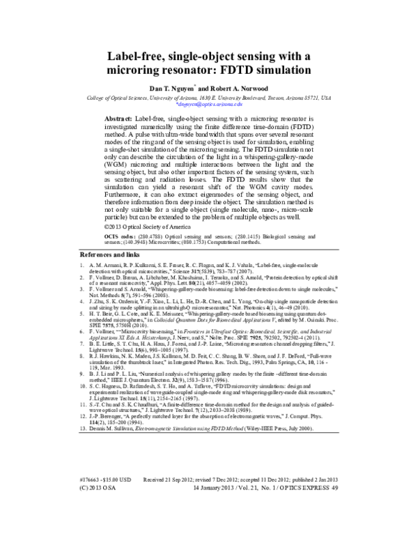 Pdf Label Free Single Object Sensing With A Microring Resonator