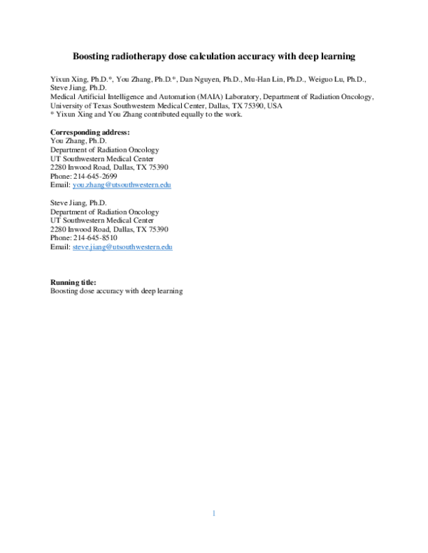 (PDF) Boosting radiotherapy dose calculation accuracy with deep learning