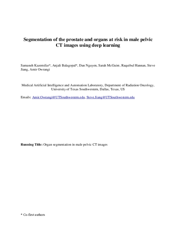 Pdf Segmentation Of The Prostate And Organs At Risk In Male Pelvic Ct Images Using Deep Learning