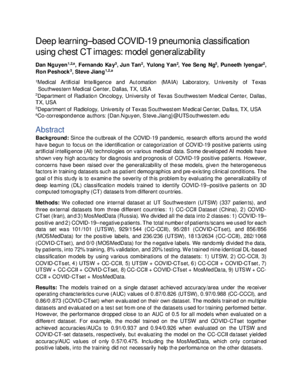 (PDF) Deep Learning–Based COVID-19 Pneumonia Classification Using Chest ...
