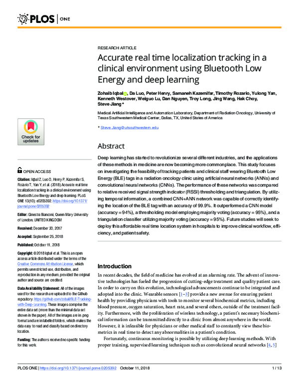 (PDF) Accurate real time localization tracking in a clinical environment using Bluetooth Low ...
